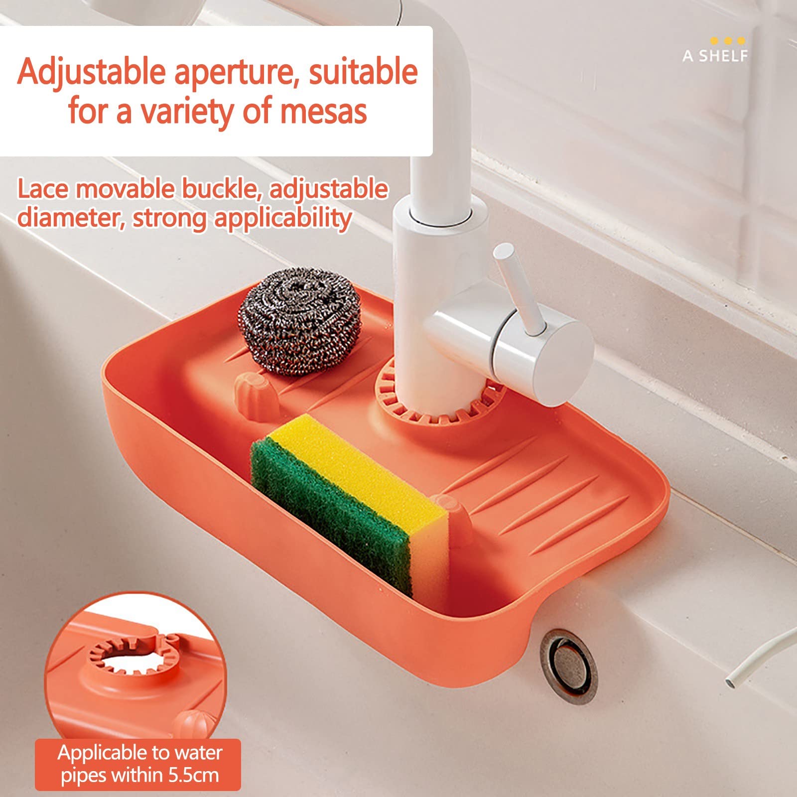 POROPL Kitchen Faucet Splash-Proof Draining Rack - Sink Water Collection Pad Non-Slip Countertop Pad, Kitchen Rag Sponge Wipe Draining Storage Rack Kitchen Bathroom Gadgets (White)