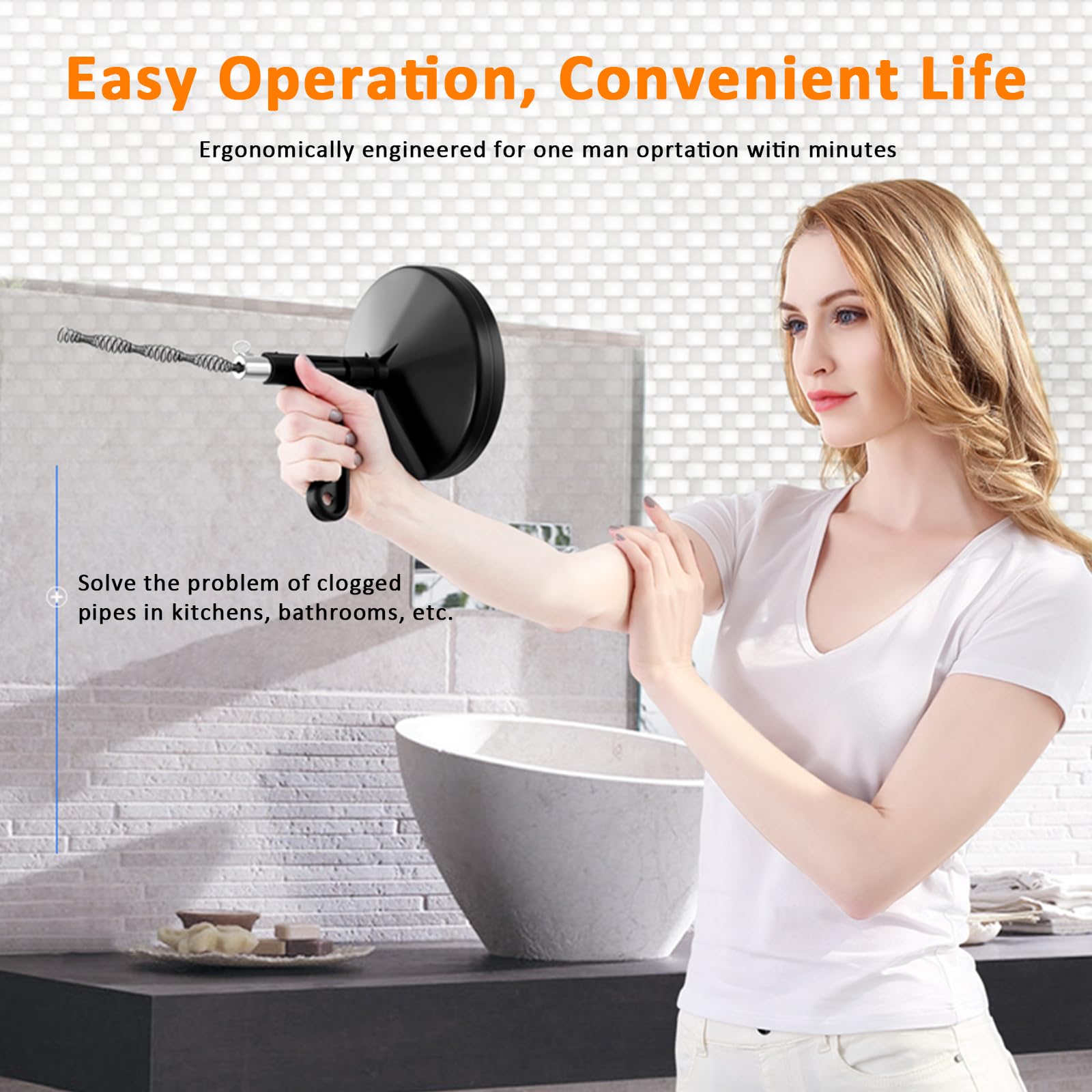 DR.PEN 32FT Drain Auger, [Easy to Use & Highly efficient] Flexible Plumbing Snake Drain Clog Remover, Drain Clog Remover for Kitchen, Bathroom and Shower Sink, Comes with Work Gloves and Floor Drain