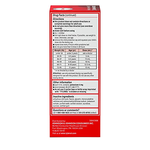 Children's Tylenol Oral Suspension Acetaminophen Medicine, Dye-Free Cherry, 4 fl. oz