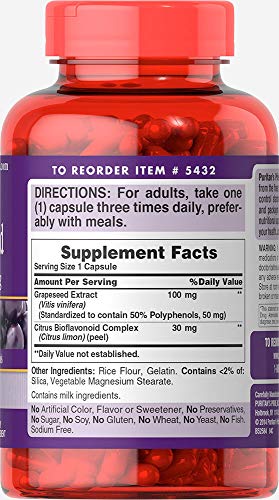Puritans Pride Grapeseed Extract 100 Mg, 200 Count