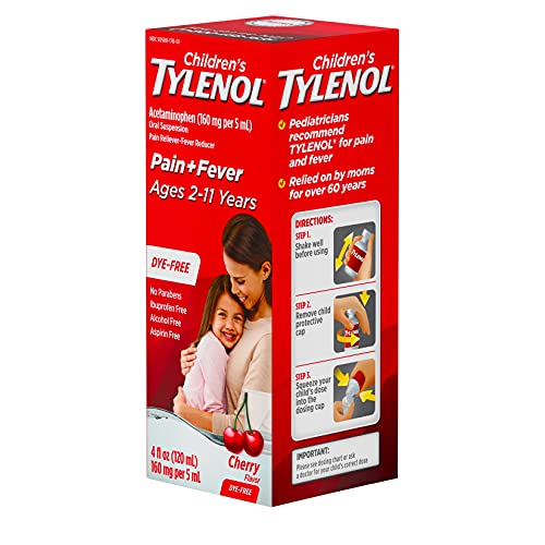 Children's Tylenol Oral Suspension Acetaminophen Medicine, Dye-Free Cherry, 4 fl. oz