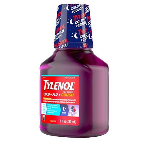 Tylenol Cold + Flu + Cough Night Liquid Medicine with Acetaminophen, Wild Berry, Grabe, 8 Fl Oz