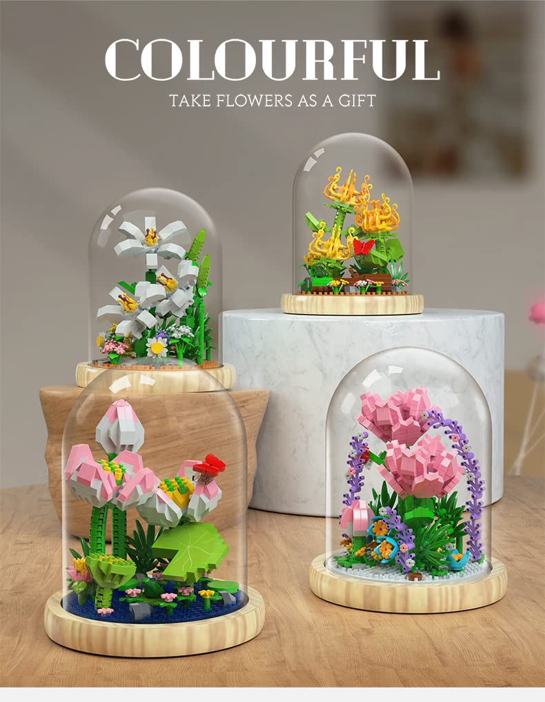 FLOWERKITY Building Blocks Flower Set Carnation Bouquets Mini Blocks with Dust Cover, Botanical Collection Gifts for Adults, Women… (Pink Carnation)