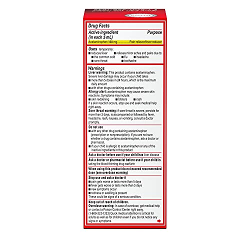 Children's Tylenol Oral Suspension Acetaminophen Medicine, Dye-Free Cherry, 4 fl. oz