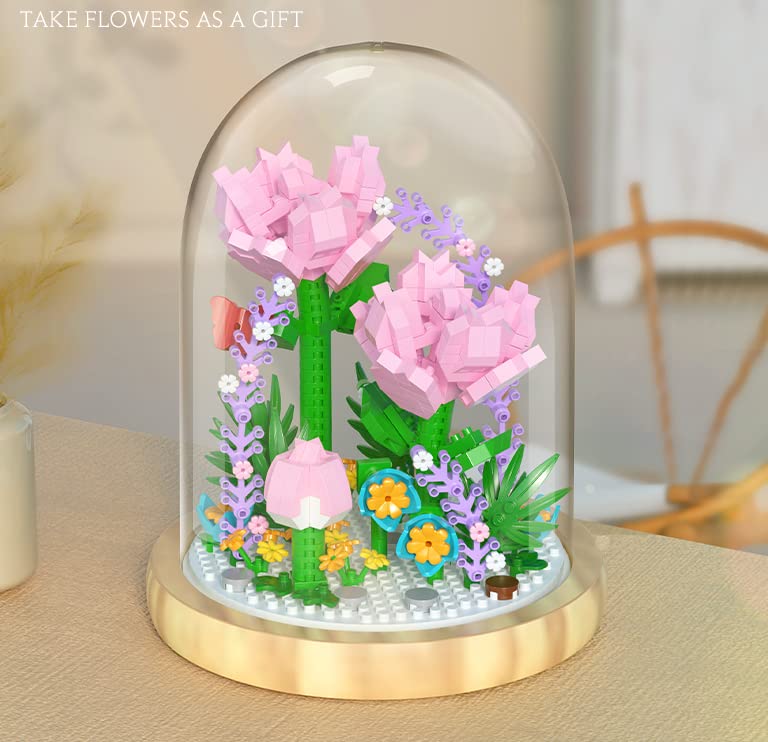 FLOWERKITY Building Blocks Flower Set Carnation Bouquets Mini Blocks with Dust Cover, Botanical Collection Gifts for Adults, Women… (Pink Carnation)