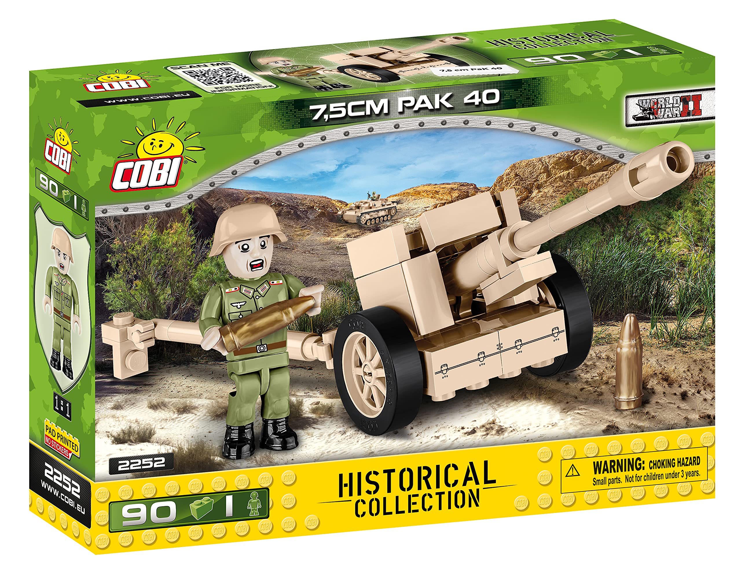 COBI Historical Collection World War II 7.5 cm PaK 40 German Anti-Tank Gun for 7+ years, Sand