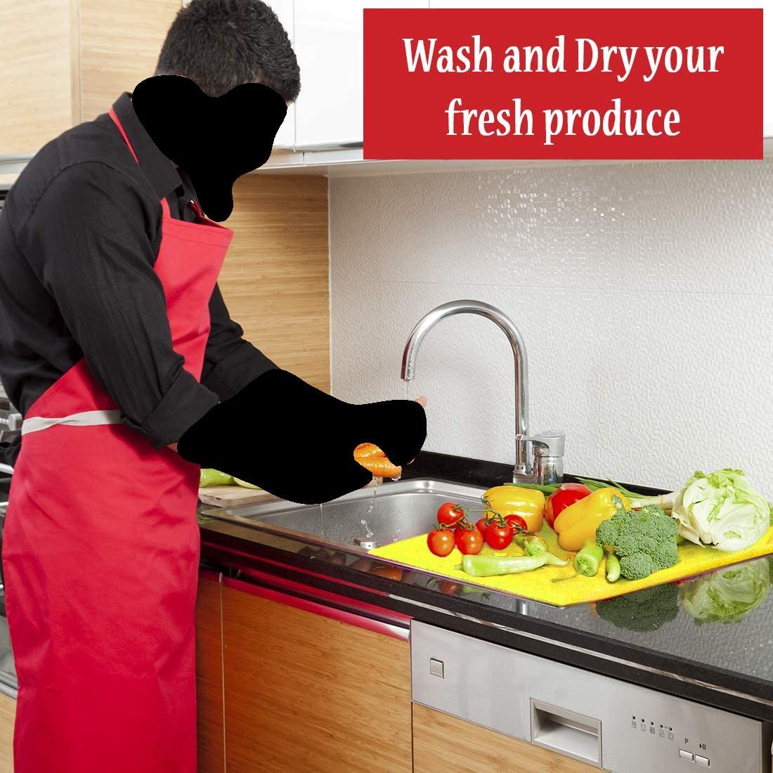 Dualplex® Fridge Liners - Refrigerator Liner Drawers or Shelves - 4 Pack Fridge Mats Washable - 12” x 15” - Fruit & Veggie Life Extender Liner - Fresh Produce Mat - Drawer Shelf Bins Liners (Yellow)