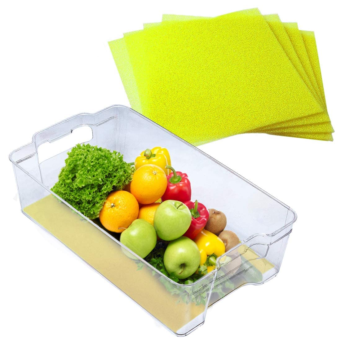Dualplex® Fridge Liners - Refrigerator Liner Drawers or Shelves - 4 Pack Fridge Mats Washable - 12” x 15” - Fruit & Veggie Life Extender Liner - Fresh Produce Mat - Drawer Shelf Bins Liners (Yellow)