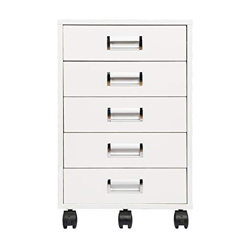 TOPSKY 5 Drawer Mobile Cabinet Fully Assembled Except Casters Built-in Handle (White)
