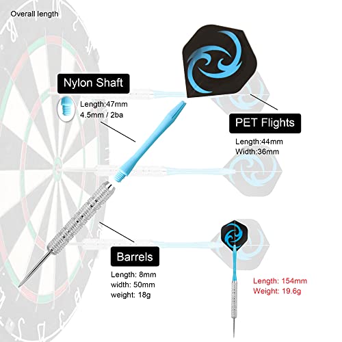 CareGames Steel Darts Set 12 Packs with 4 Colors Plastic Shafts,Extra Flights,Sharpener and Flight Protectors