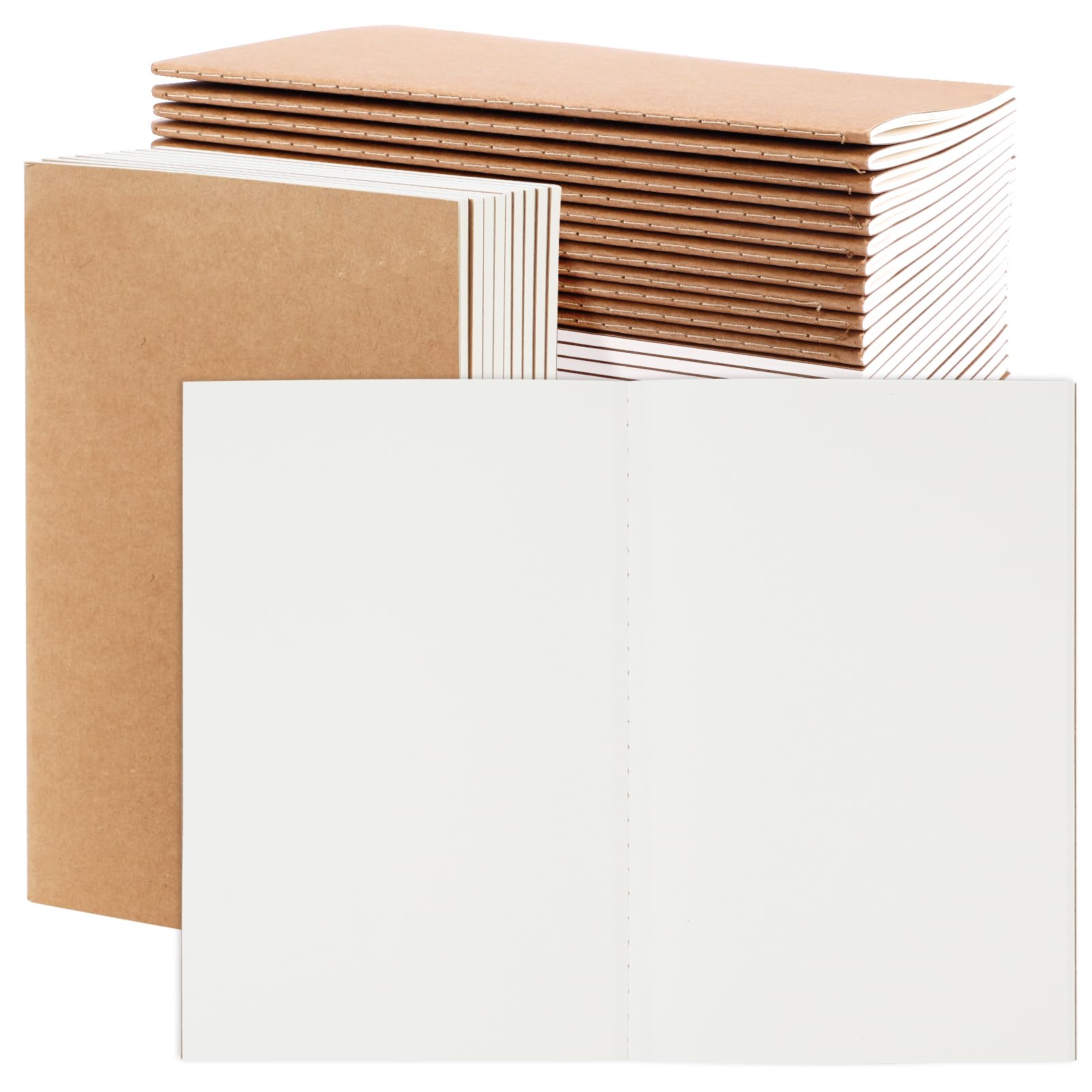 EOOUT 24 Pack Kraft Notebooks, Journals in Bulk, Blank Paper Sketchbooks, 60 Pages, 30 Sheets, 80GSM, 8.3x5.5 Inch, A5 Size, Travel Journal Set, for Gifts, Students and Office Supplies