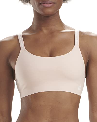 adidas womens Active Micro Flex Wireless Seamless Lounge Padded Bra, Peach Whip/White, Medium US