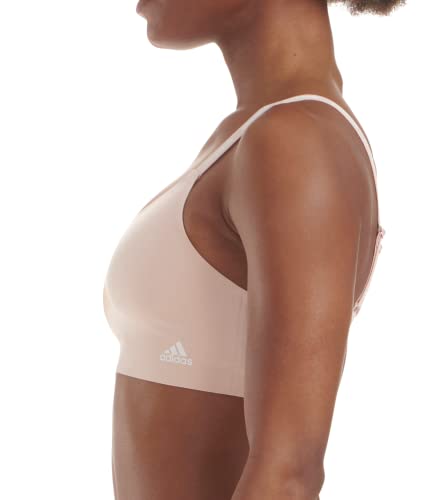 adidas womens Active Micro Flex Wireless Seamless Lounge Padded Bra, Peach Whip/White, Medium US