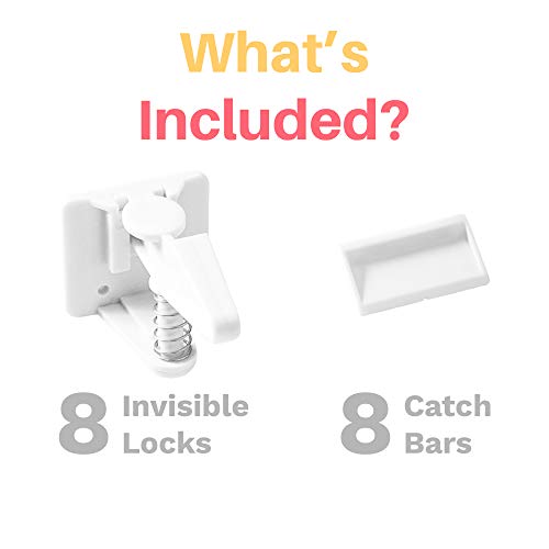 Cabinet Locks Child Safety Latches - Baby Proofing Cabinets & Drawers Locks - Child Proof Your Home - No Drilling & No Tools Required! (8 Pack)
