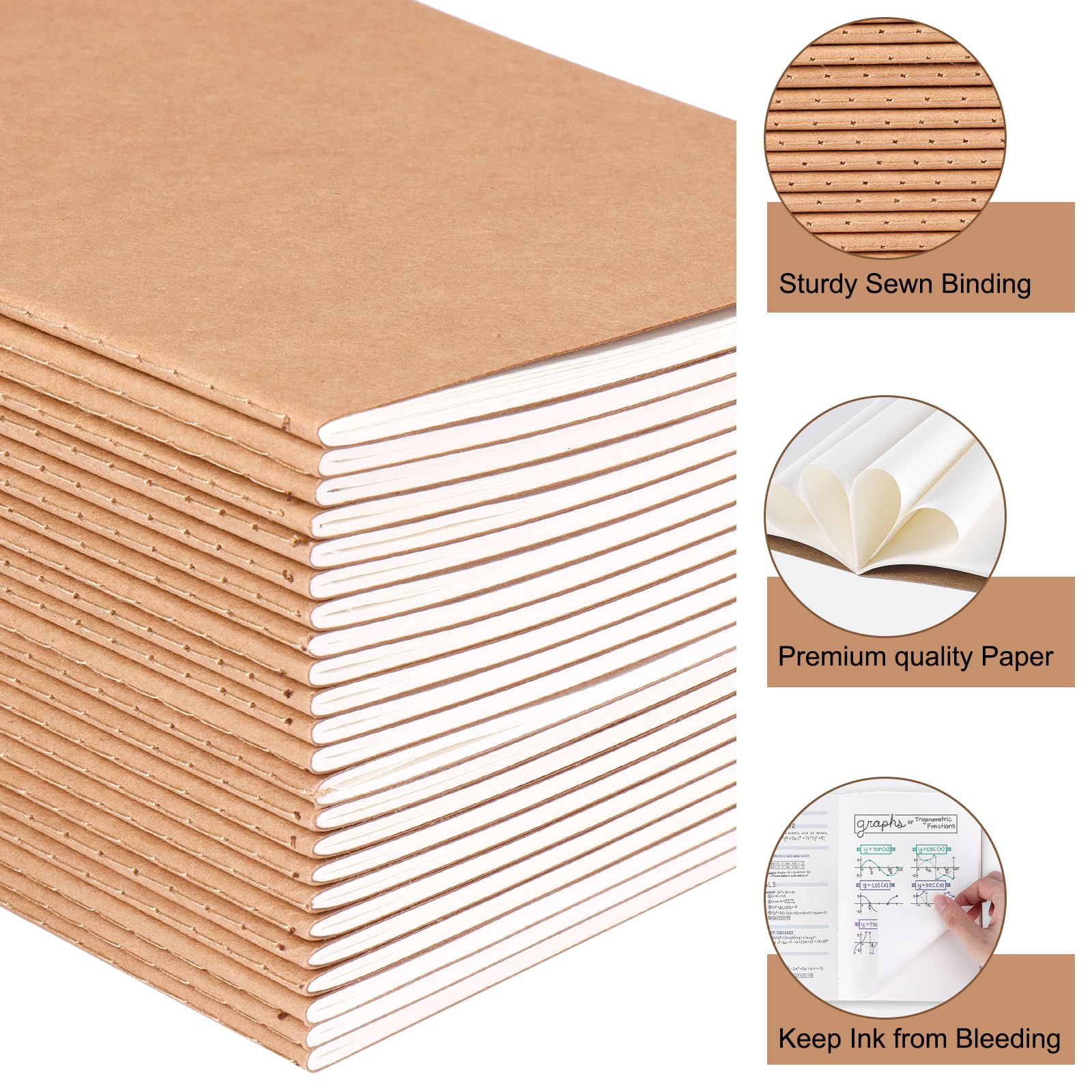 EOOUT 24 Pack Kraft Notebooks, Journals in Bulk, Blank Paper Sketchbooks, 60 Pages, 30 Sheets, 80GSM, 8.3x5.5 Inch, A5 Size, Travel Journal Set, for Gifts, Students and Office Supplies