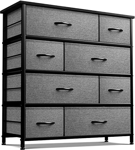 Sorbus Dresser for Bedroom with 8 Drawers - Tall Chest Storage Tower Unit, for Closet, Hallway, Nursery, Entryway Furniture Organization - Steel Frame, Wood Top Easy Pull Bins (Dark Grey)