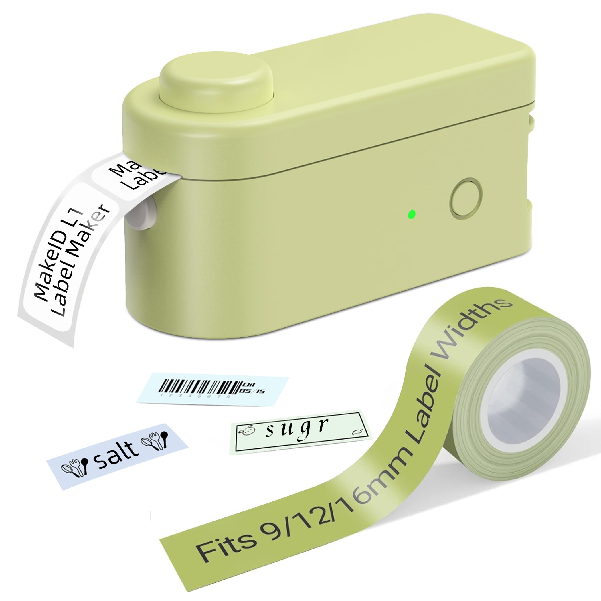 Makeid Label Maker Machine with Tape - Portable & Rechargeable Label Makers with Built-in Cutter.63" Waterproof Tape - Wireless Label Printer Compatible with Android & iOS Devices - Green