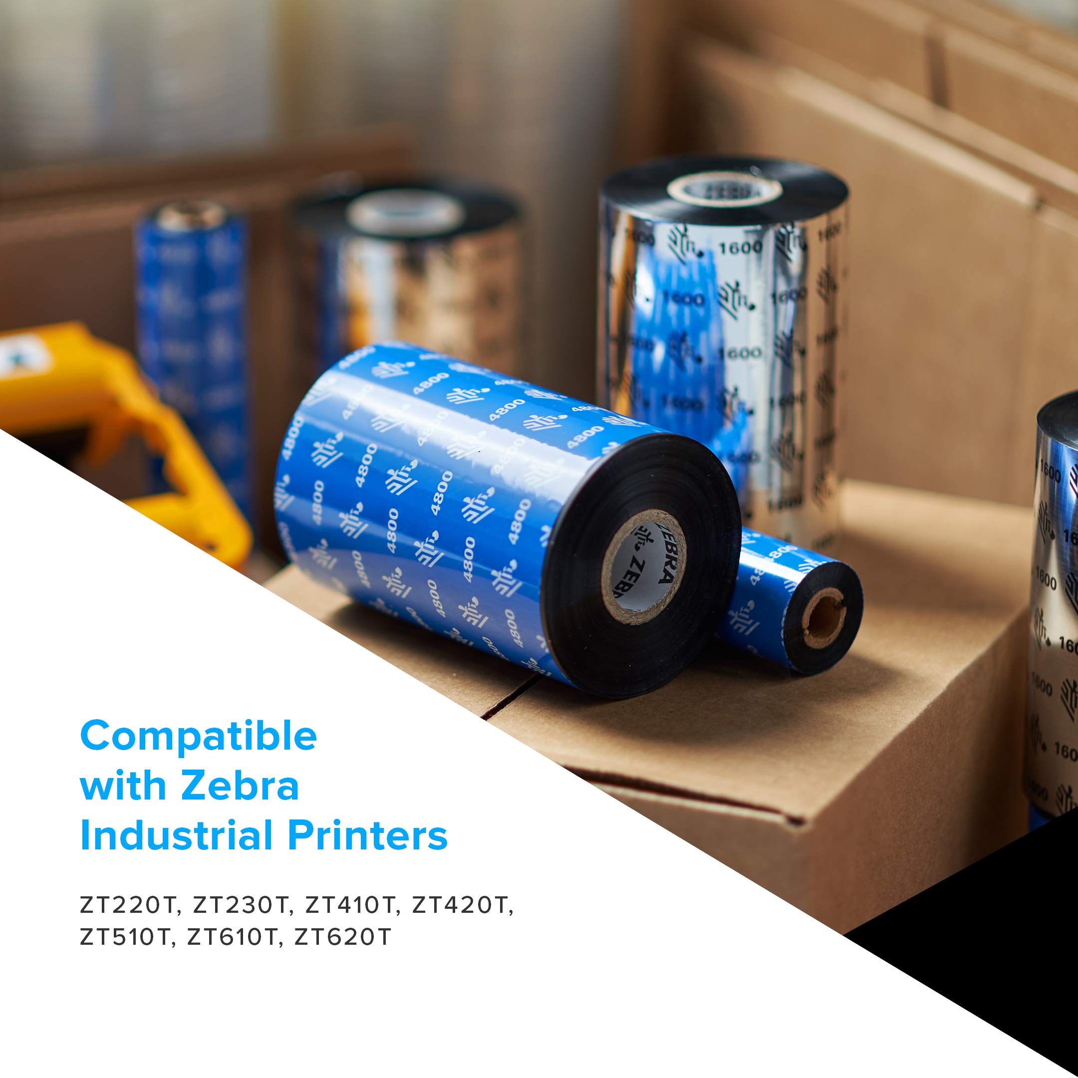 Zebra Standard Black Wax Ribbon for Industrial Thermal Transfer Printers 4.33 in Wide 1476 ft Long 1 in Core 6 Rolls 10031729SP
