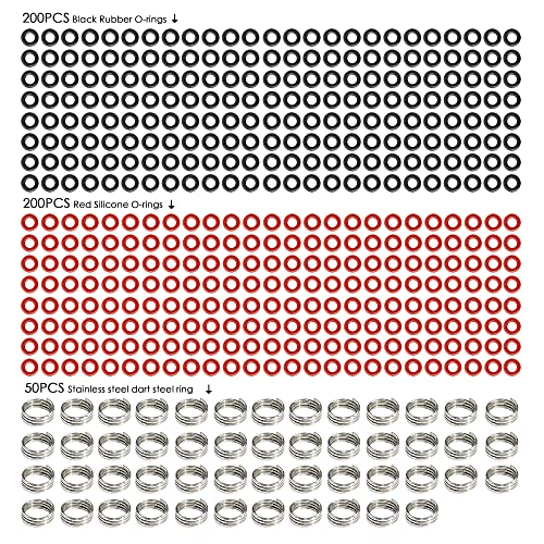 DIOLILI Dart Shaft O-Ring Applicator Tool+200 Pcs Black Rubber O-Rings+200 Pcs Red Silicone Ring+50 Pcs Dart Steel Rings Accessory Washers Keep Shafts Tight …