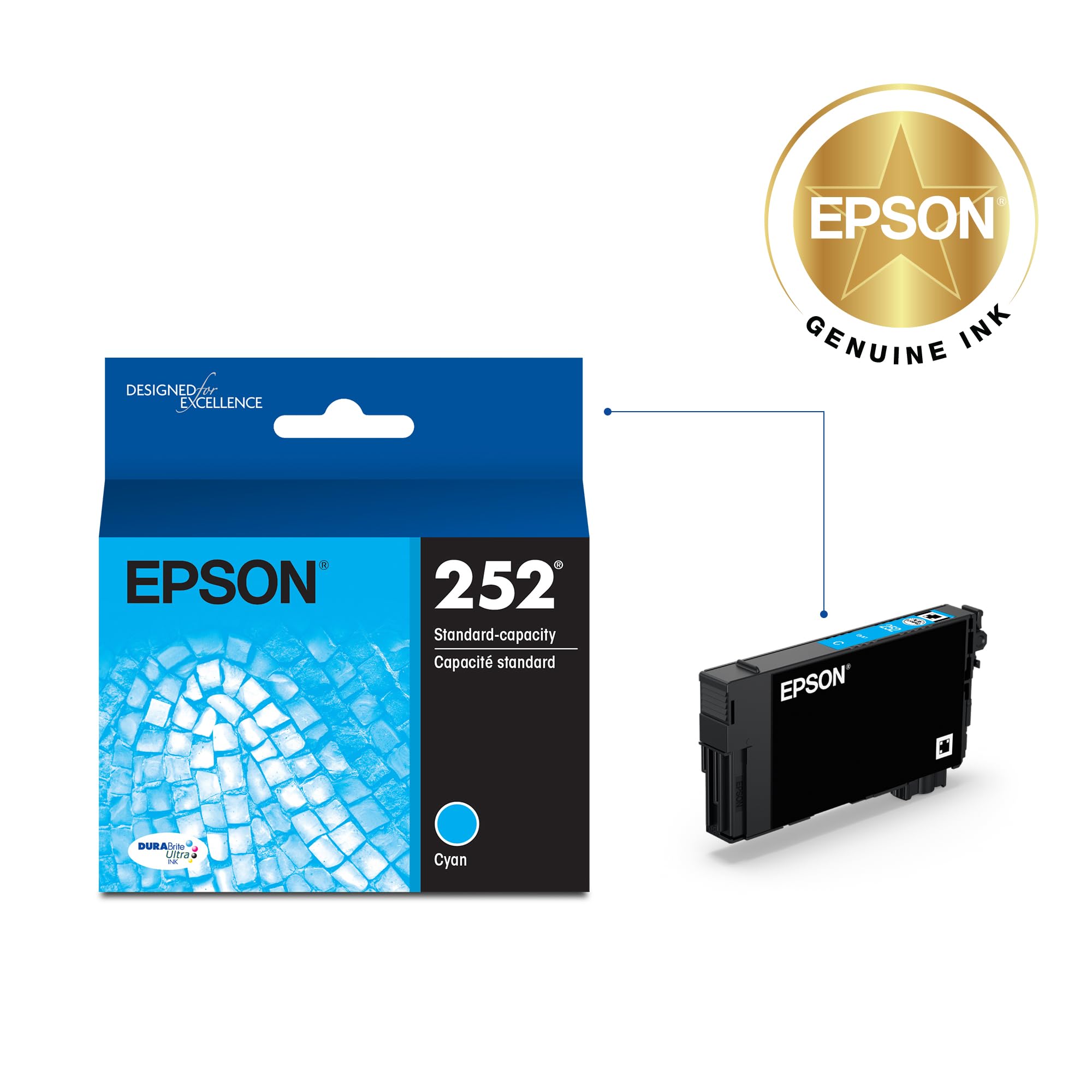 EPSON T252 DURABrite Ultra Ink Standard Capacity Cyan Cartridge (T252220-S) for select Epson WorkForce Printers