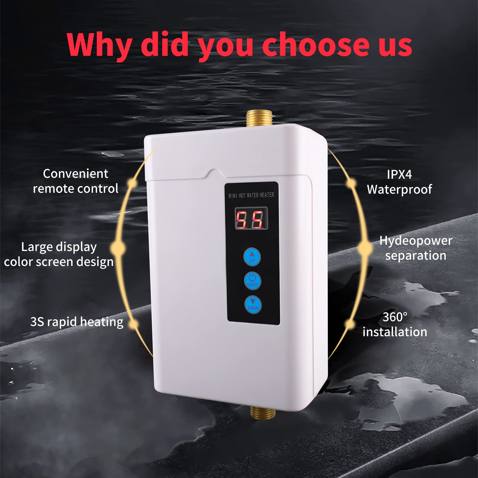 Tankless Electric Water Heater 110V 3000W Under Sink On Demand Instant Hot Water Heater for Kitchen Bathroom Washing (White)