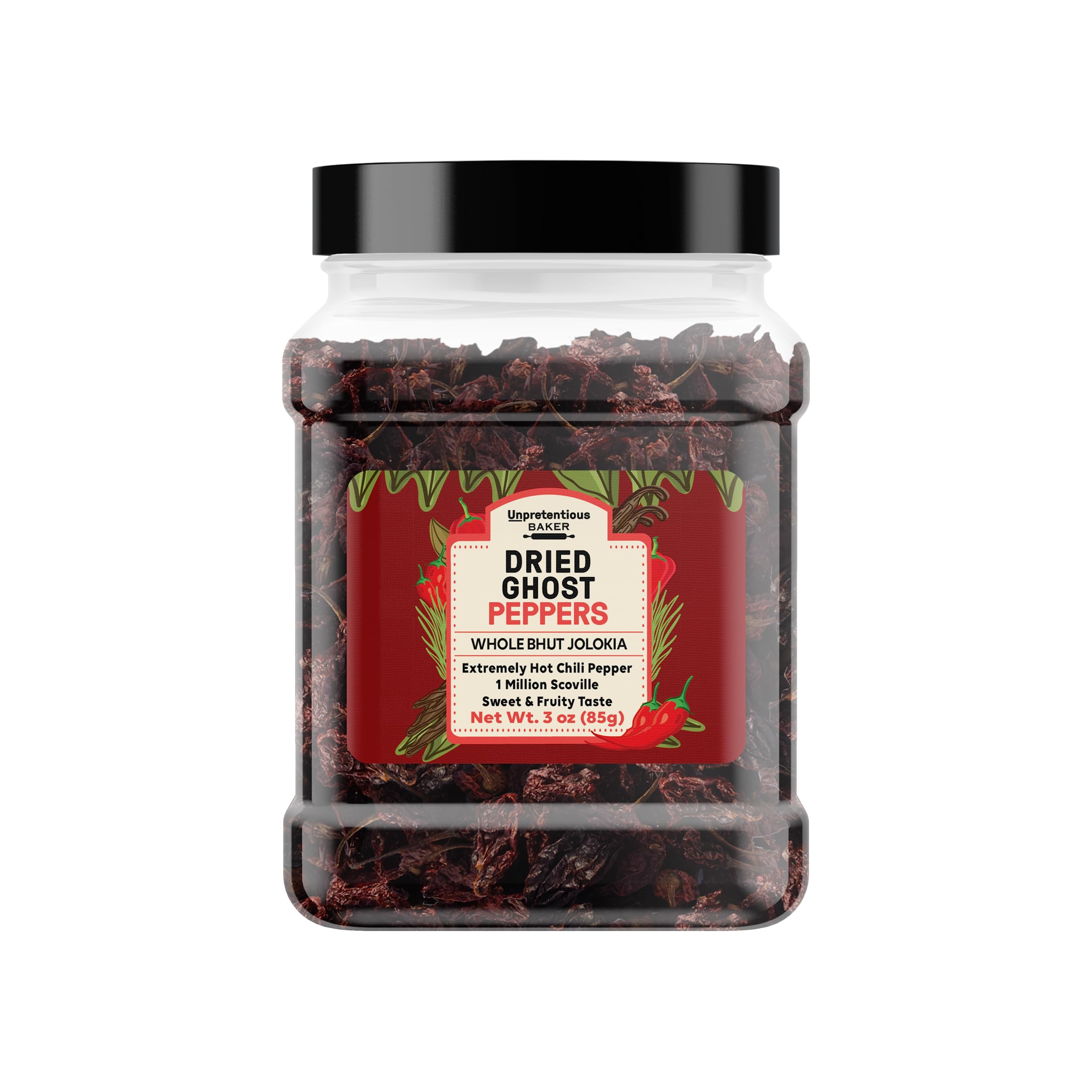 Unpretentious Dried Ghost Peppers, 3 oz, Extremely Hot Bhut Jolokia Chile Peppers