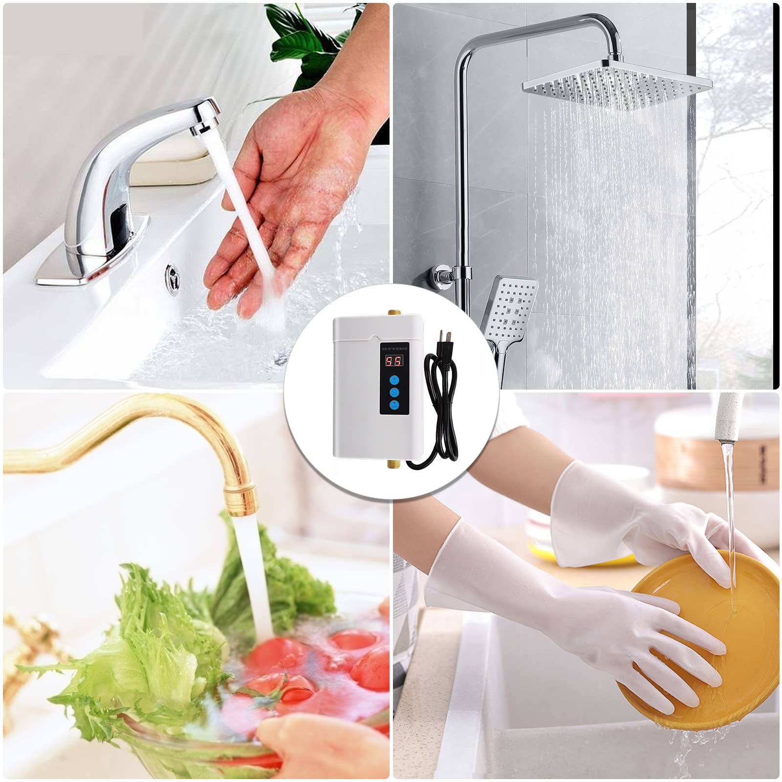 Tankless Electric Water Heater 110V 3000W Under Sink On Demand Instant Hot Water Heater for Kitchen Bathroom Washing (White)