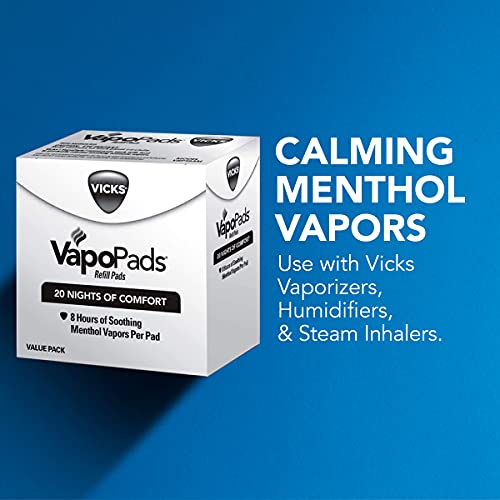 Vicks VapoPads, 20 Count β Soothing Menthol Vapor Pads for Vicks Humidifiers, Vaporizers, Waterless Vaporizers, and Plug-Ins, VSP-19