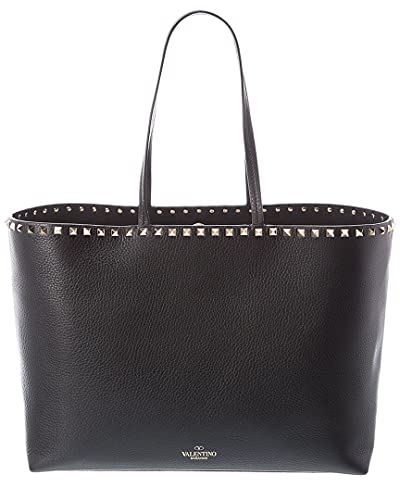 Valentino Rockstud Large Grainy Leather Shopper Tote, Black