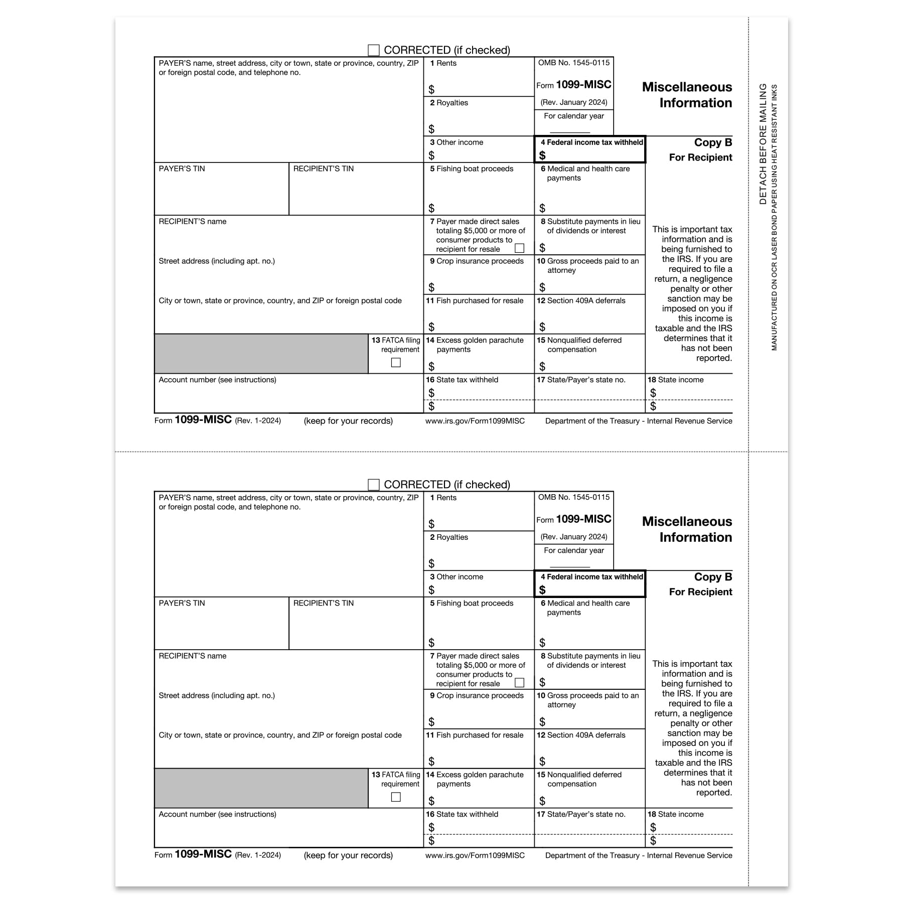 1099 MISC Forms 2022, 4 Part Tax Forms Kit, 25 Vendor Kit of Laser Forms Designed for QuickBooks and Accounting Software, 25 Self Seal Envelopes Included