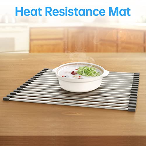 AOUAO Roll Up Dish Drying Rack,Multipurpose Stainless Steel Over The Sink Drainer Rack,Kitchen Portable Dish Rack (Square)