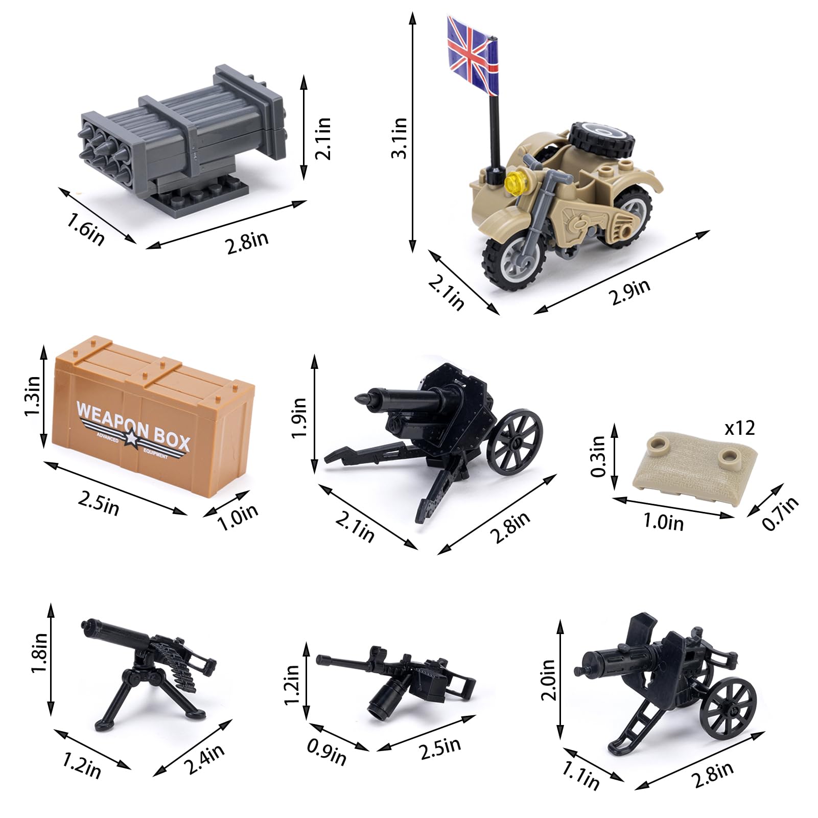 VICVIK Weapons Pack Military Weapons Accessories WWII Soldier Model Toys Military Equipment Battle Blocks Bricks Children's Toys, Compatible with Mini Figure Brick Toy for Boys Age 3+