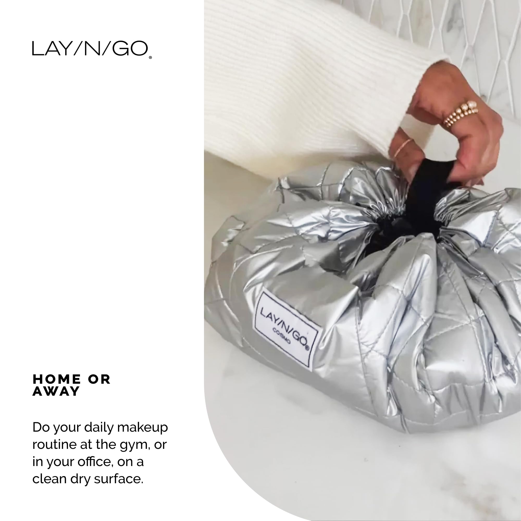 Lay-n-Go Cosmo Drawstring Cosmetic & Makeup Bag Organizer - Portable Drawstring Makeup Bag w/Zipper Pocket, Makeup Loops & More - Durable, Machine Washable Makeup Bag for Travel (20”, Leopard)