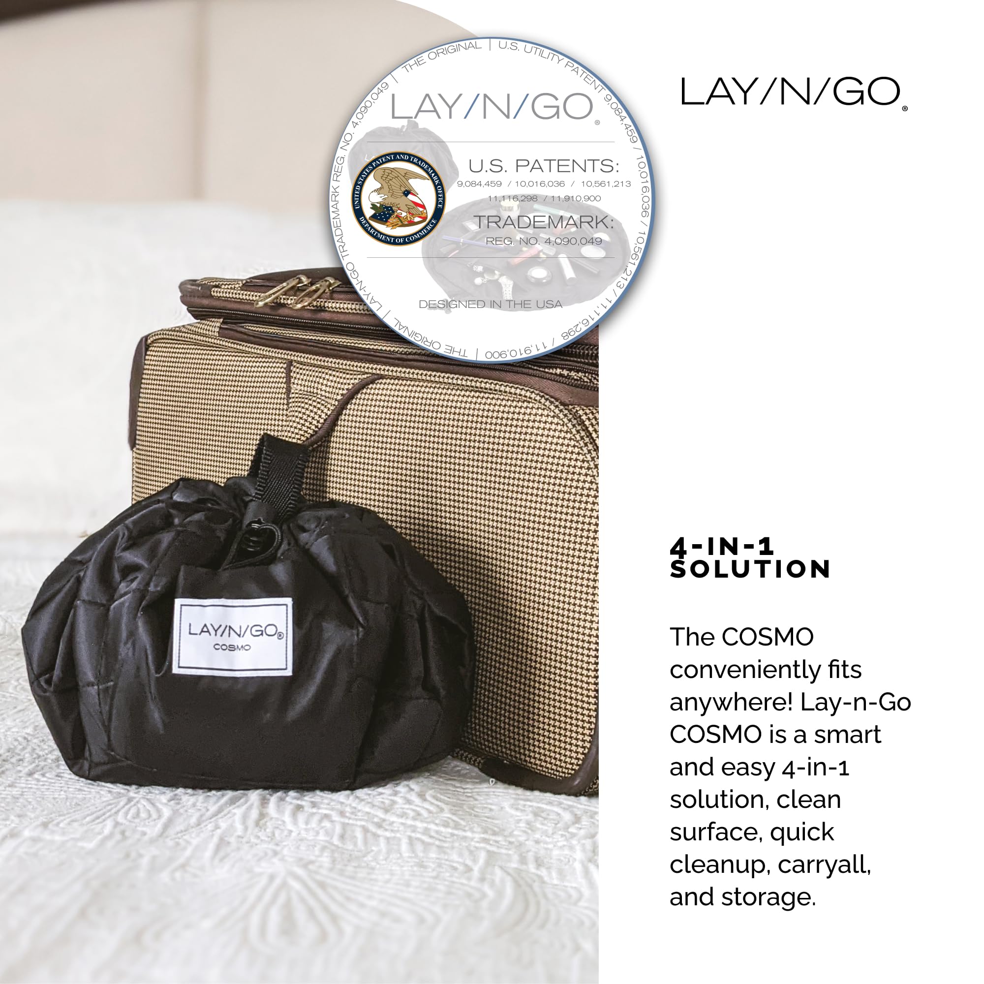 Lay-n-Go Cosmo Drawstring Cosmetic & Makeup Bag Organizer - Portable Drawstring Makeup Bag w/Zipper Pocket, Makeup Loops & More - Durable, Machine Washable Makeup Bag for Travel (20”, Leopard)