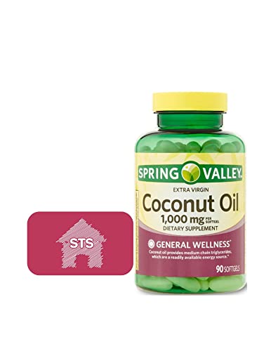 Spring Valley Extra Virgin Coconut Oil, Softgel Capsule, 1,000 mg, 90 Count + STS Fridge Magnet.