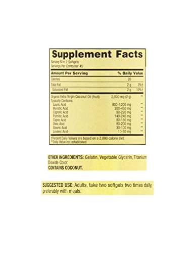 Spring Valley Extra Virgin Coconut Oil, Softgel Capsule, 1,000 mg, 90 Count + STS Fridge Magnet.