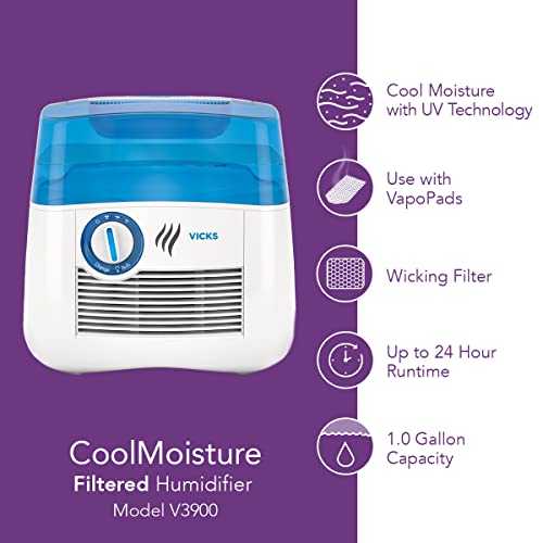 Vicks V3900 Cool Mist Humidifier, Medium Room, Humidifier for Baby and Kids Rooms, Bedrooms and More
