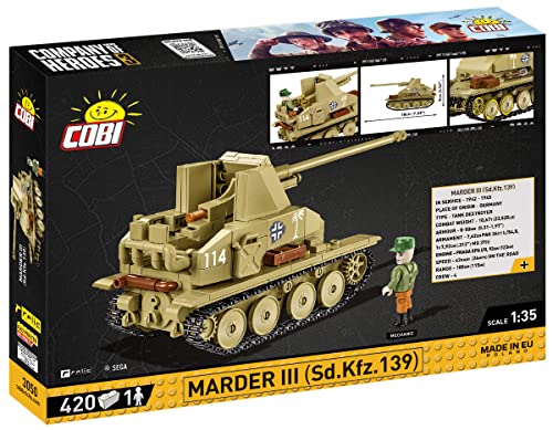 COBI Company of Heroes 3 MARDER III (Sd.Kfz. 139) Mobile Artillery| German World War II Model Toy Vehicle | 420 Pieces | 1:35 Scale Model | Interlocking Building Block Set # 3050