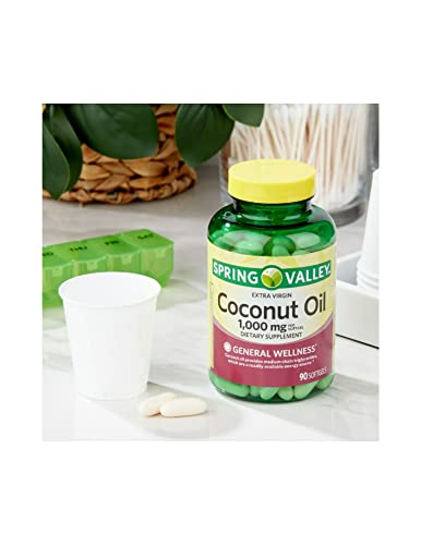 Spring Valley Extra Virgin Coconut Oil, Softgel Capsule, 1,000 mg, 90 Count + STS Fridge Magnet.
