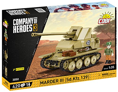 COBI Company of Heroes 3 MARDER III (Sd.Kfz. 139) Mobile Artillery| German World War II Model Toy Vehicle | 420 Pieces | 1:35 Scale Model | Interlocking Building Block Set # 3050