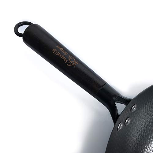 Souped Up Recipes Carbon Steel Wok For Electric, Induction and Gas Stoves (Lid, Spatula and User Guide Video Included)