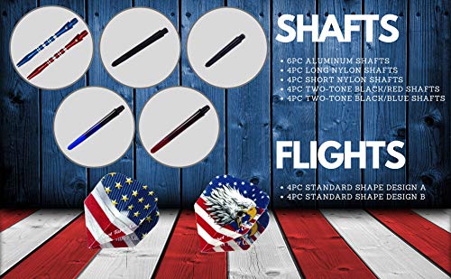 Steel Tip Darts Set - Professional Darts Steel Tip for Dartboard - Includes Brass Barrels + Plastic & Aluminum Shafts + Rubber O'Rings + Flights + Darts Sharpener + Wrench (22g- USA -STC10420)