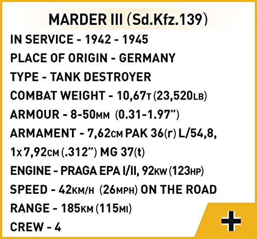 COBI Company of Heroes 3 MARDER III (Sd.Kfz. 139) Mobile Artillery| German World War II Model Toy Vehicle | 420 Pieces | 1:35 Scale Model | Interlocking Building Block Set # 3050