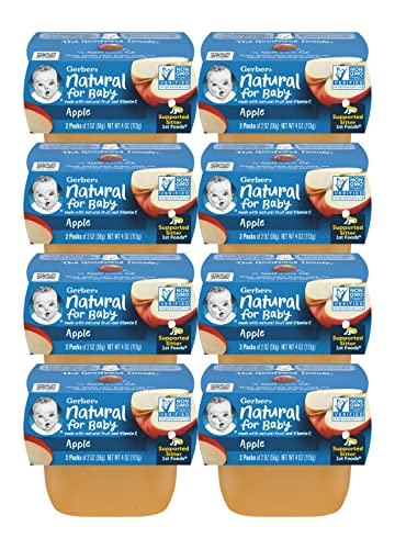 Gerber Natural for Baby 1st Foods Baby Food Tubs, Apple, Made with Natural Fruit & Vitamin C, Non-GMO Pureed Baby Food, 2 - 2 Ounce Tubs/Pack (Pack of 8)