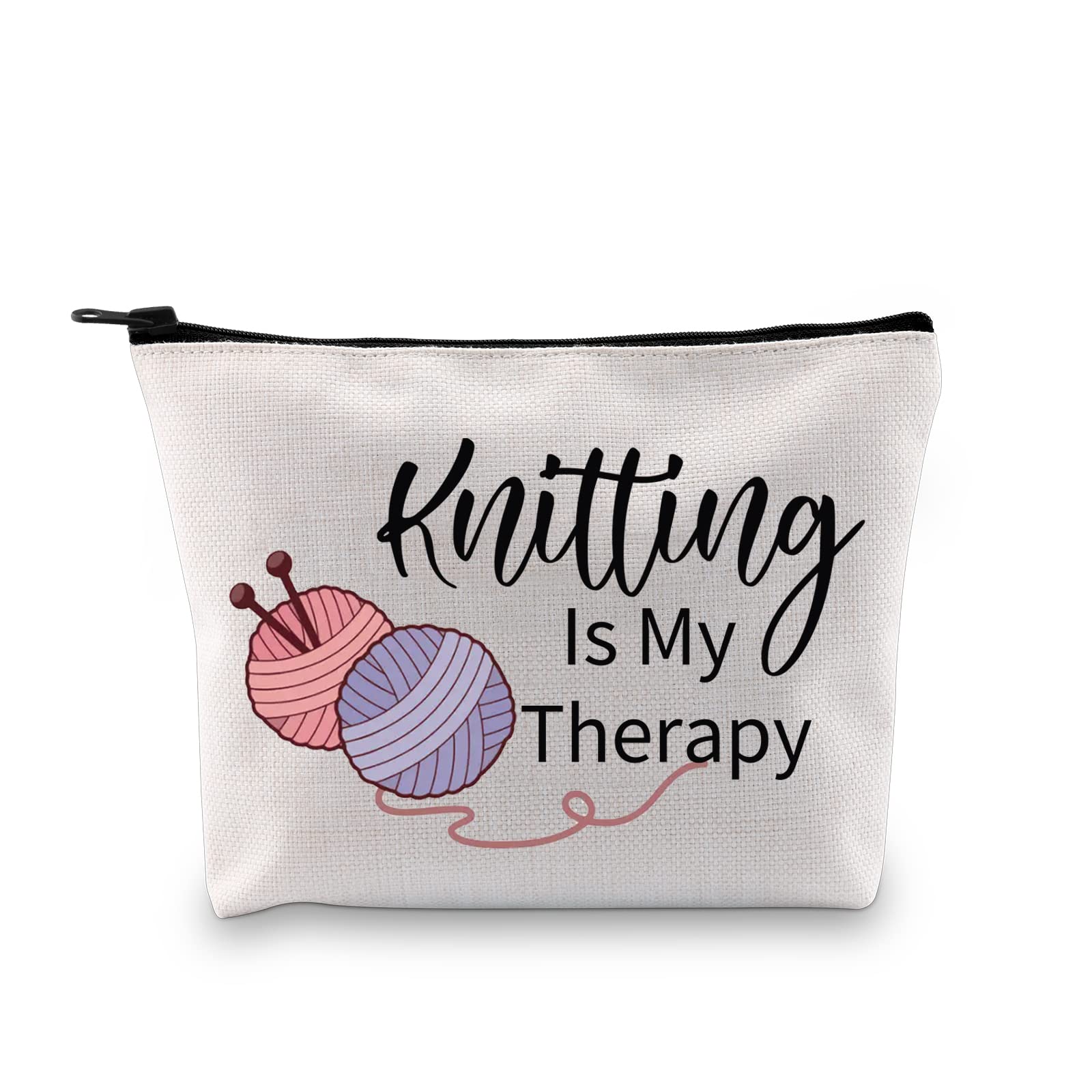 PXTIDY Knitting Makeup Bag Knitter Gift Knitting Is My Therapy Storage Bag Crocheter Gifts Yarn Crocheter Bag For Grandma Knitter Crocheting Mom Retirement Gift
