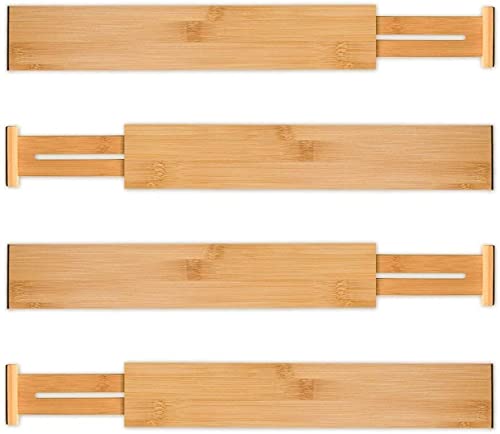 Utoplike 4 pcs Bamboo Kitchen Drawer Dividers(16.8-21.8IN),Adjustable Drawer Organizers,Spring Loaded,Works in Kitchen,Dresser,Bathroom,Bedroom,Drawer,Desk