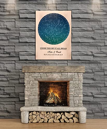 Bohva Gifts for Boyfriend Anniversary Wedding Gift for Him, Valentines Couples Engagement Birthday Gift for Husband, Personalized Gift for Men, Custom Star Map the Night Sky Print On Wood