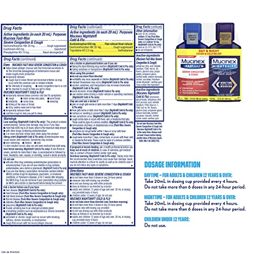 Mucinex Maximum Strength Severe Congestion & Cough & Nightshift Cold & Flu Liquid For Multi-Symptom Relief, 6 Fl Oz (Pack of 2)