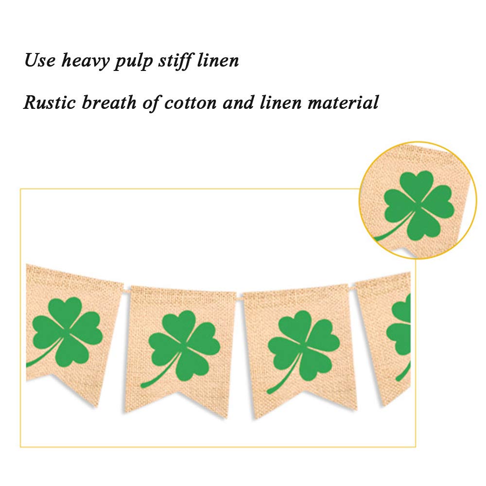 NY 2 Pack Shamrock Burlap Banner,Burlap Banner for Mantel Fireplace Spring Holiday Accessory Wall Decorations Home Indoor Outdoor Party Green Decor
