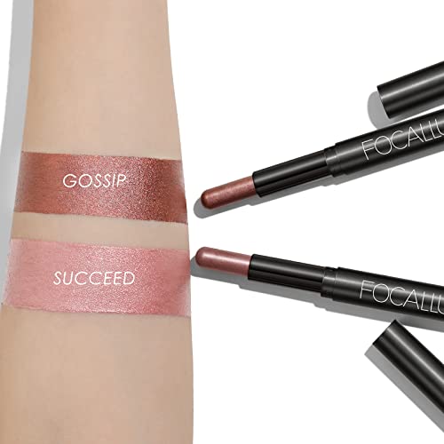 FOCALLURE 2 Pcs Shimmer Cream Eyeshadow Stick,Brightener Eyeshadow Pencil Crayon,Highlighter Eye Shadow Stick Sets with Crease-proof Formula,Long Lasting Waterproof Eye Shadow Make Up,Silky Peach